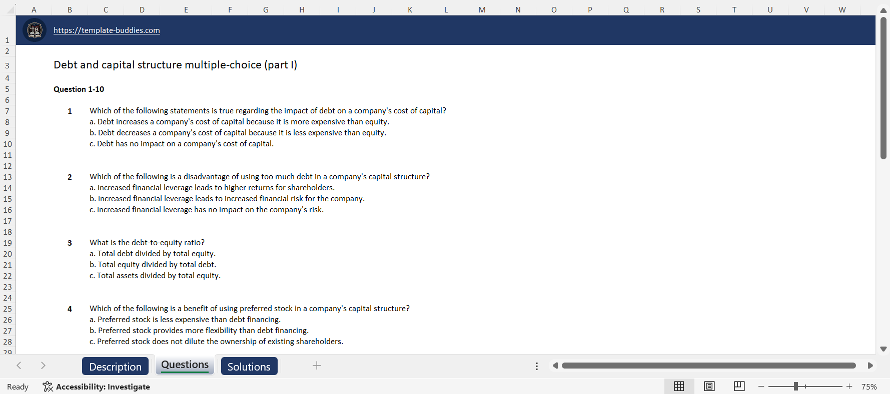 Debt and Capital Structure Multiple-Choice – Template Buddies