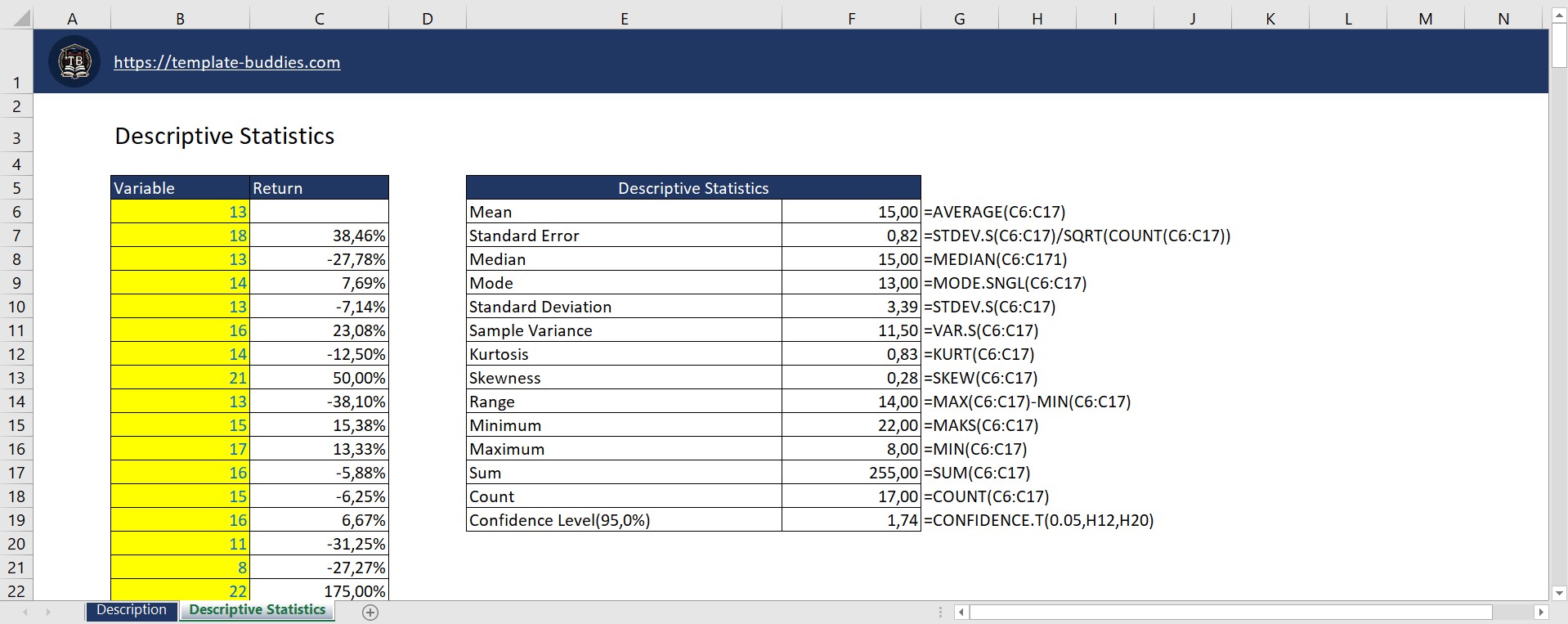 Descriptive Statistics in Excel – Template Buddies