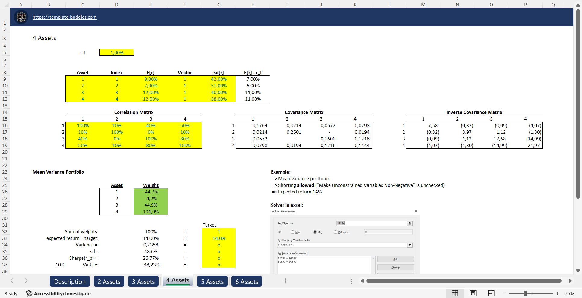 Mean Variance Portfolio with Solver in Excel – Template Buddies Mean Variance Portfolio with Solver in Excel – Template Buddies