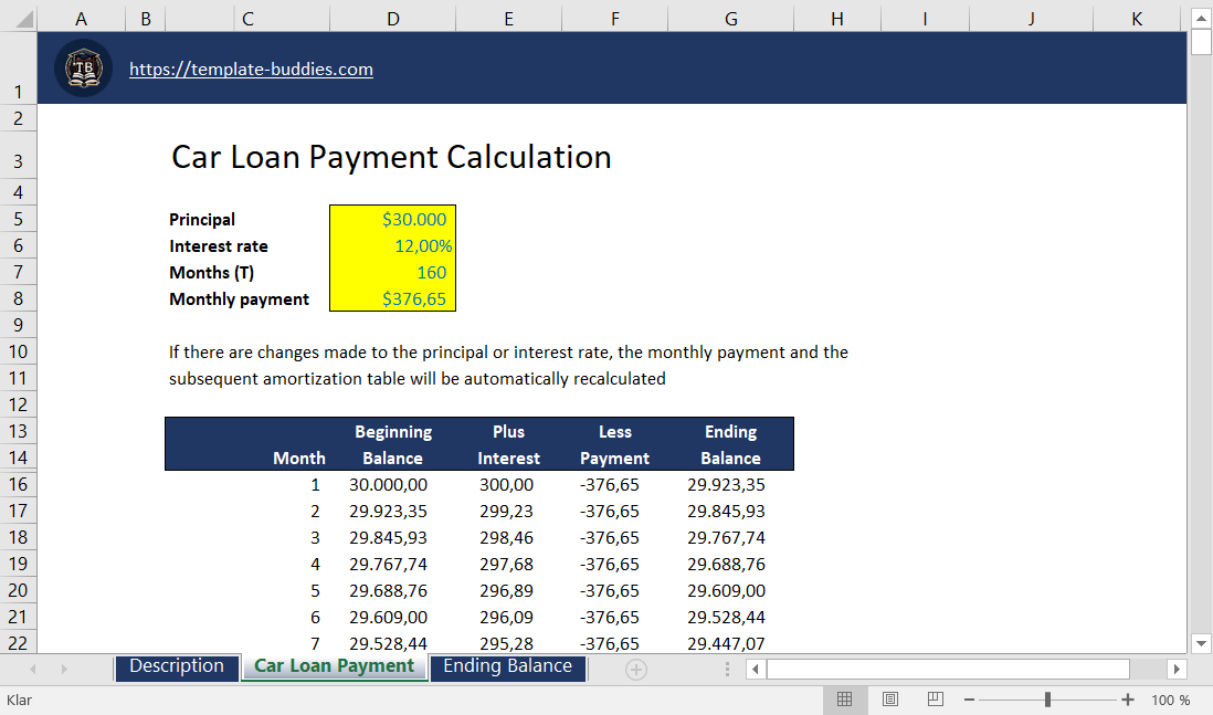 Car Loan Payment Calculator – Template Buddies