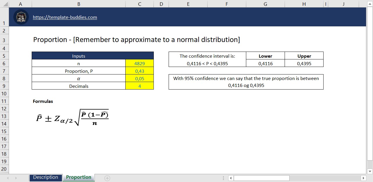 Confidence Interval – Proportion – Template Buddies