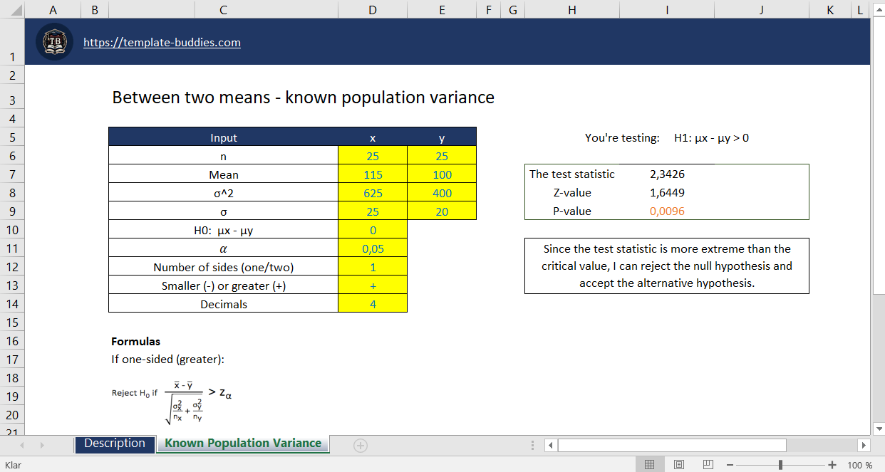 Hypothesis Testing – Between Two Means (Known Population Variance ...