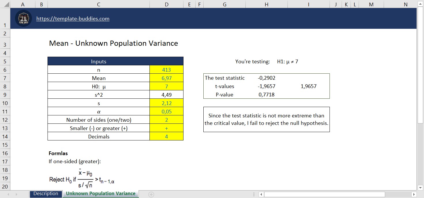 Hypothesis Testing Mean With Unknown Population Variance Template Buddies