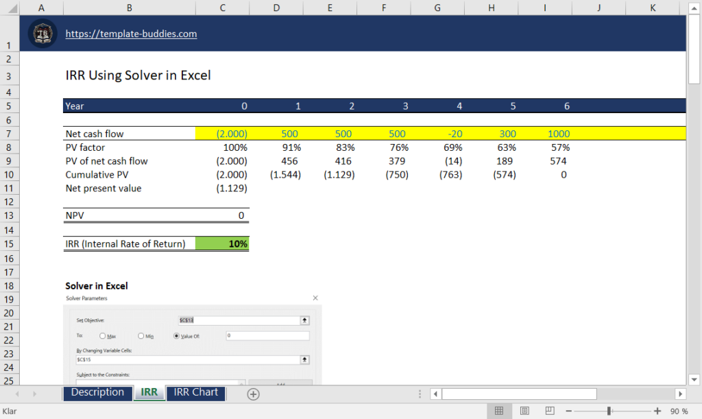 IRR Using Solver in Excel – Template Buddies