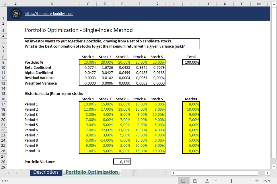Portfolio Optimization – Single-Index Method – Template Buddies