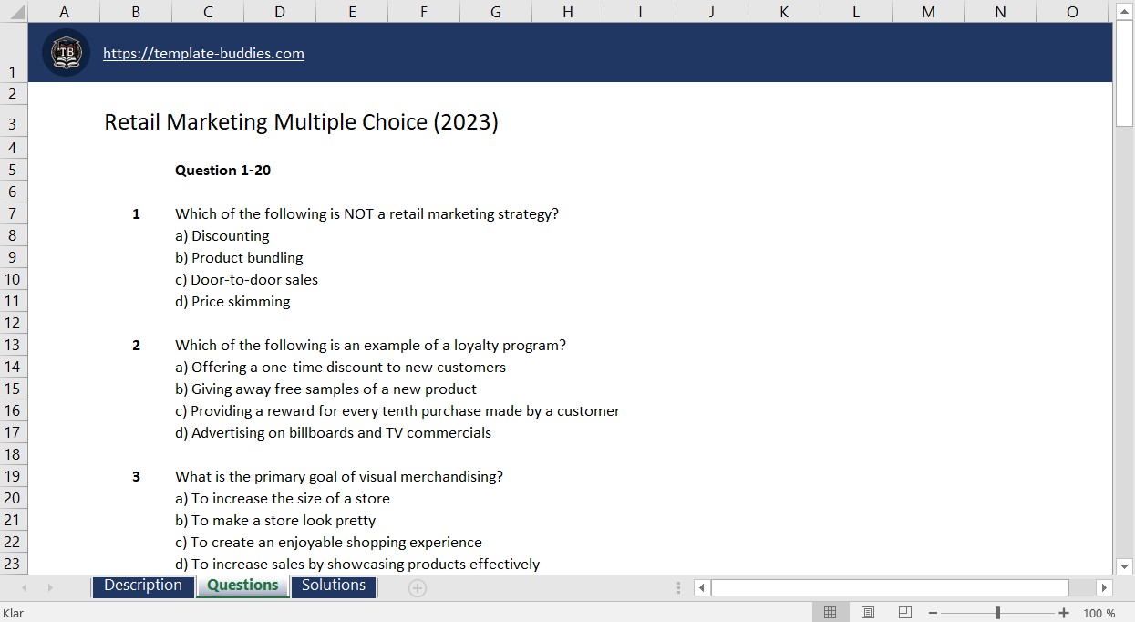 Retail Marketing Multiple-Choice – Template Buddies