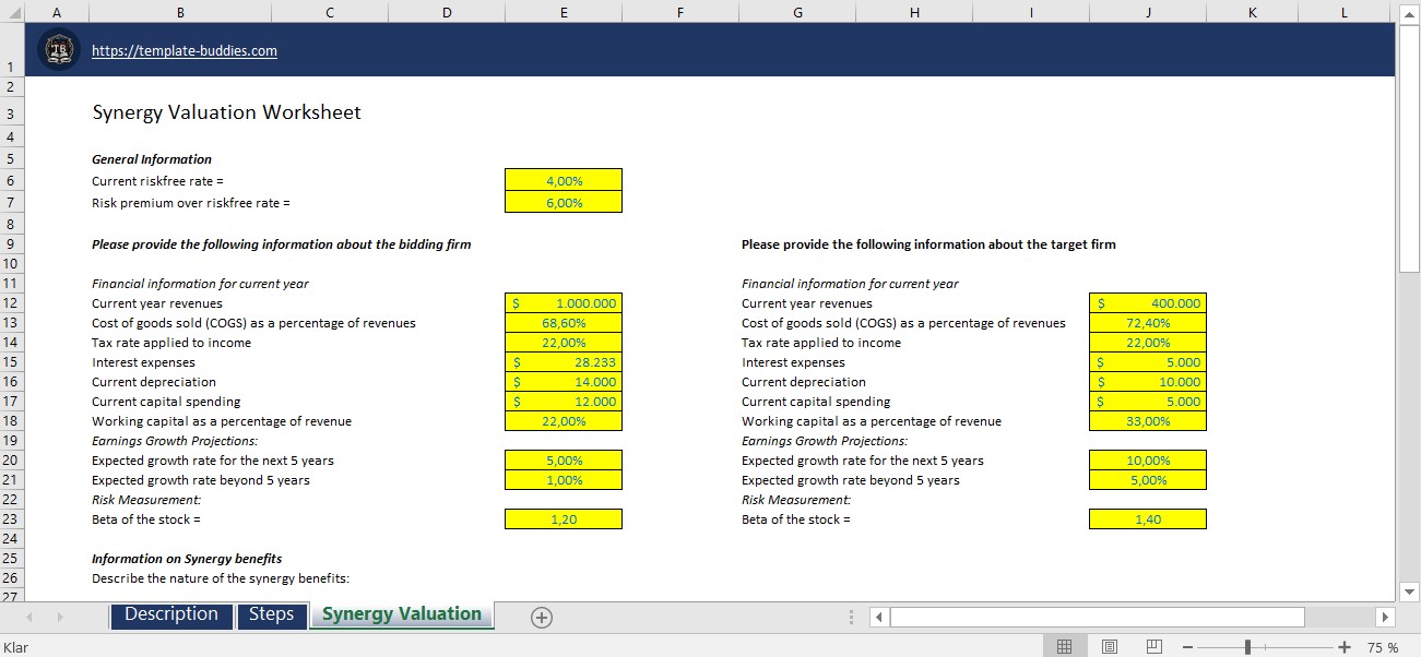 Synergy Valuation Worksheet – Template Buddies
