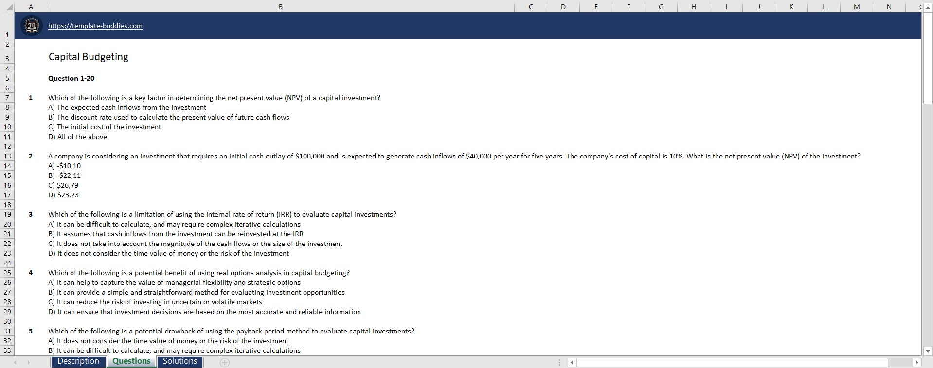 Capital Budgeting Multiple-Choice – Template Buddies