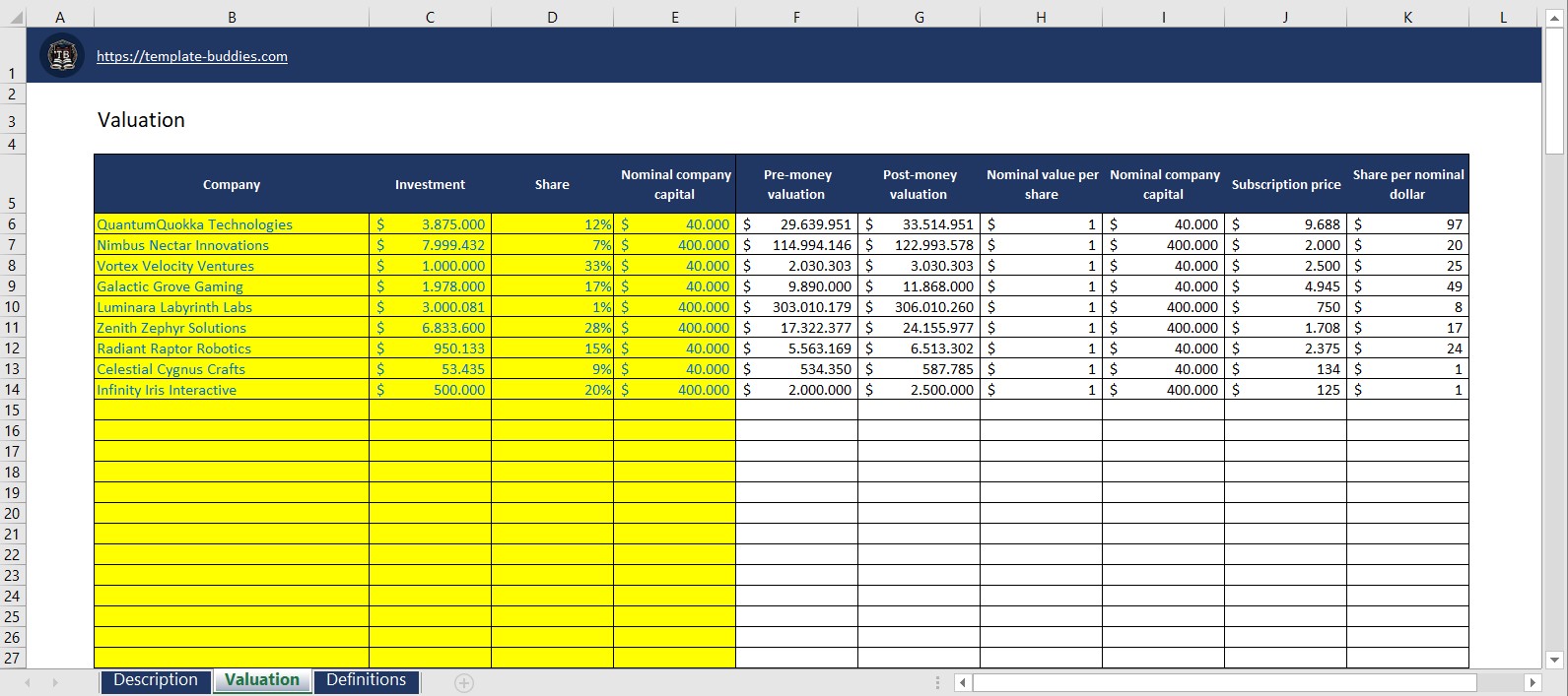 Startup Valuation Calculator – Template Buddies