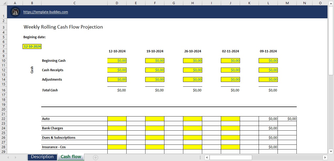 Weekly Rolling Cash Flow Projection – Template Buddies