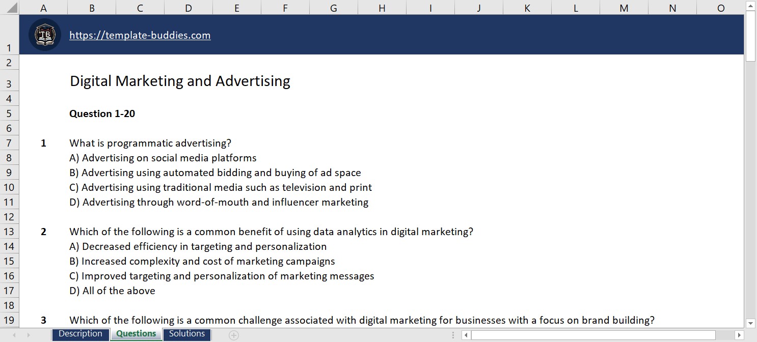 Digital Marketing and Advertising Multiple-Choice – Template Buddies