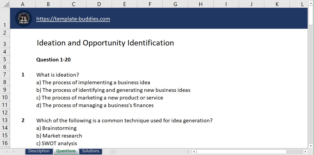 Ideation and Opportunity Identification Multiple-Choice – Template Buddies